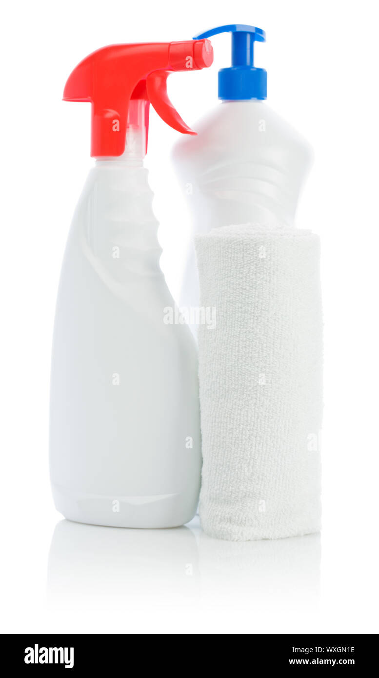 white cleaners and cotton towel isolated Stock Photo - Alamy
