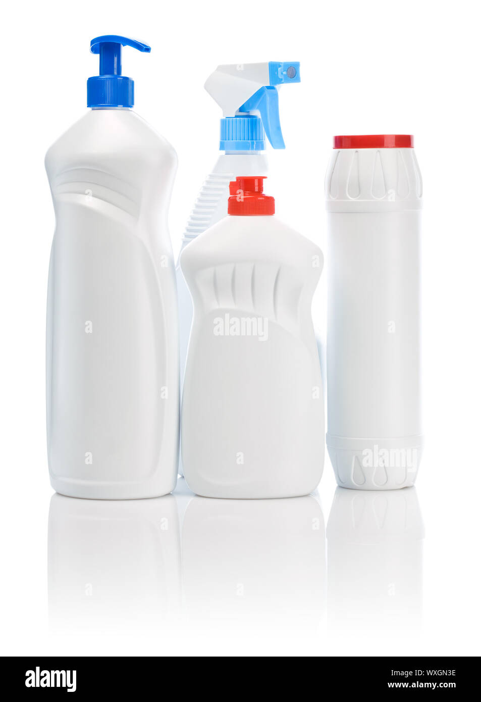 four white botles for clean Stock Photo - Alamy