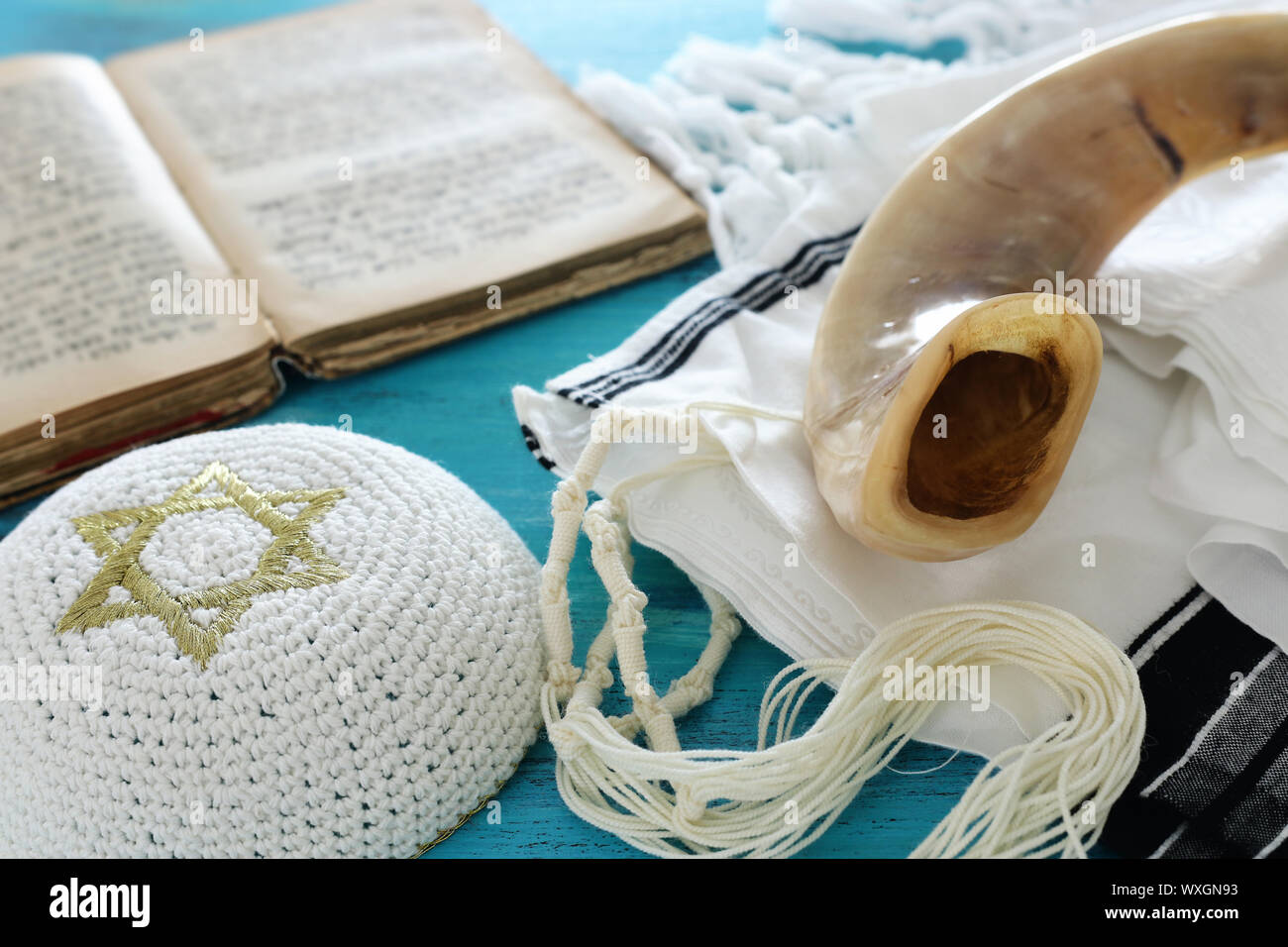 religion image of Prayer Shawl - Tallit, Prayer book and Shofar (horn ...