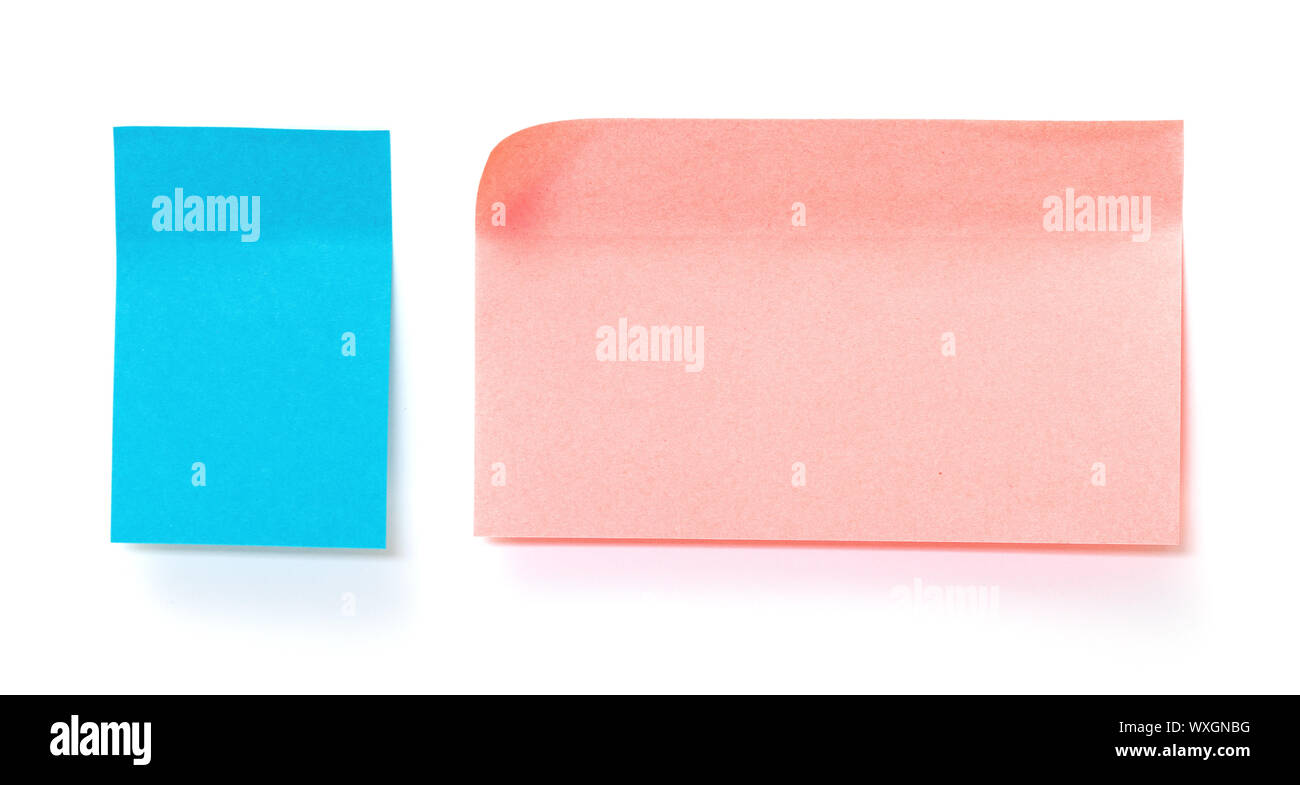 Blue and pink paper sticky stickers, on white background Stock Photo ...