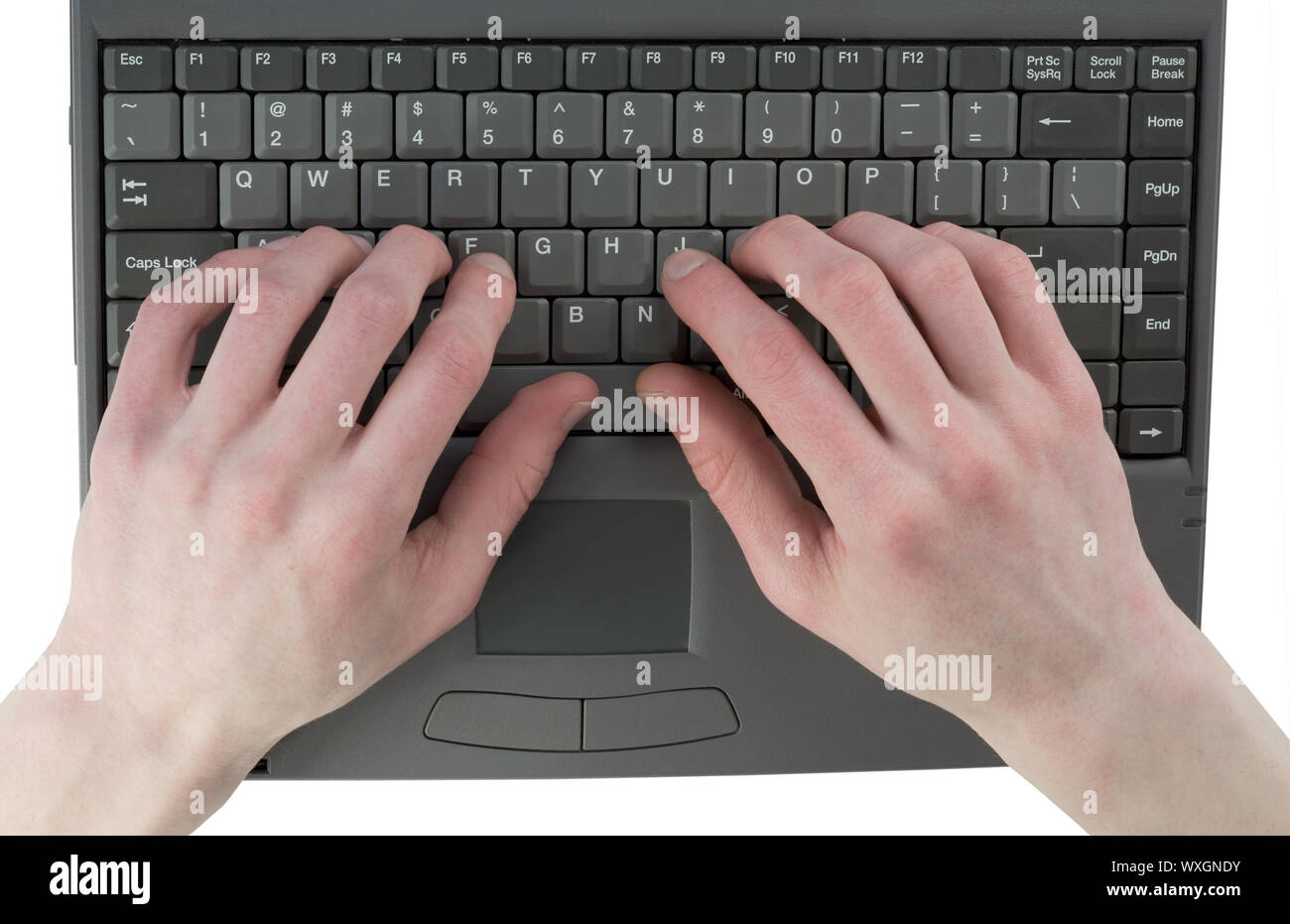 Male hand on keyboard on the white background Stock Photo - Alamy