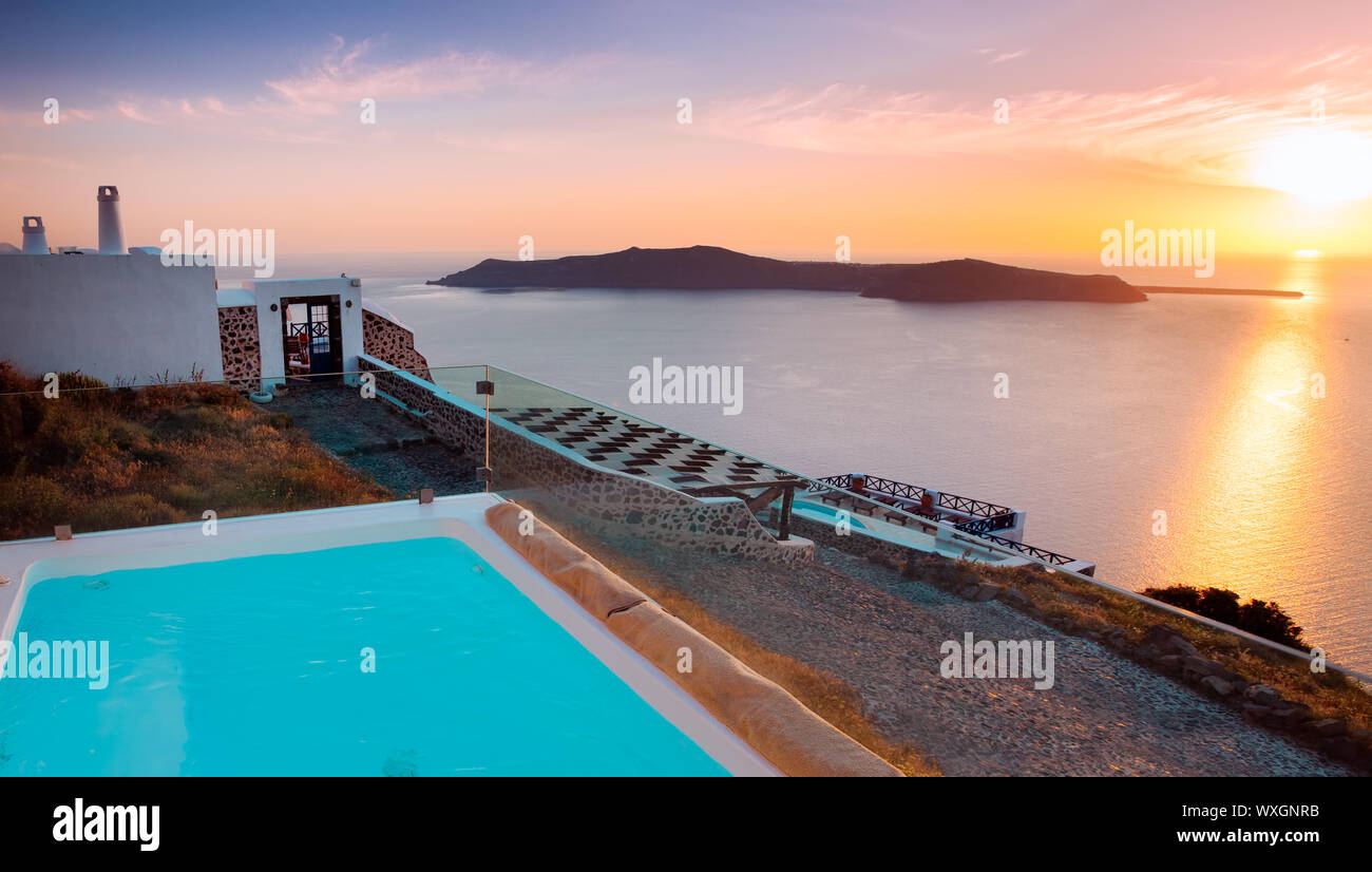 View from a balcony spa on Santorini Stock Photo - Alamy