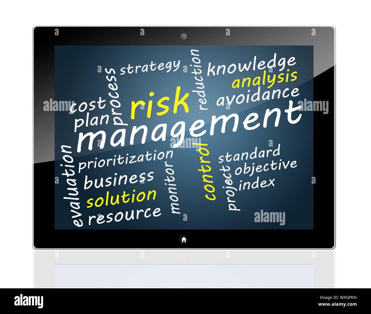 Tablet concept: Risk management in word tag cloud Stock Photo - Alamy