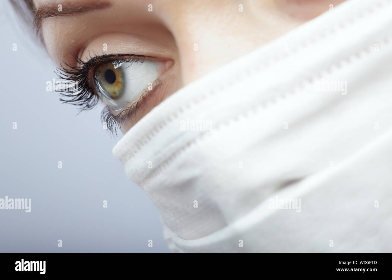 Close-up photo of the woman face protected by the face mask Stock Photo ...