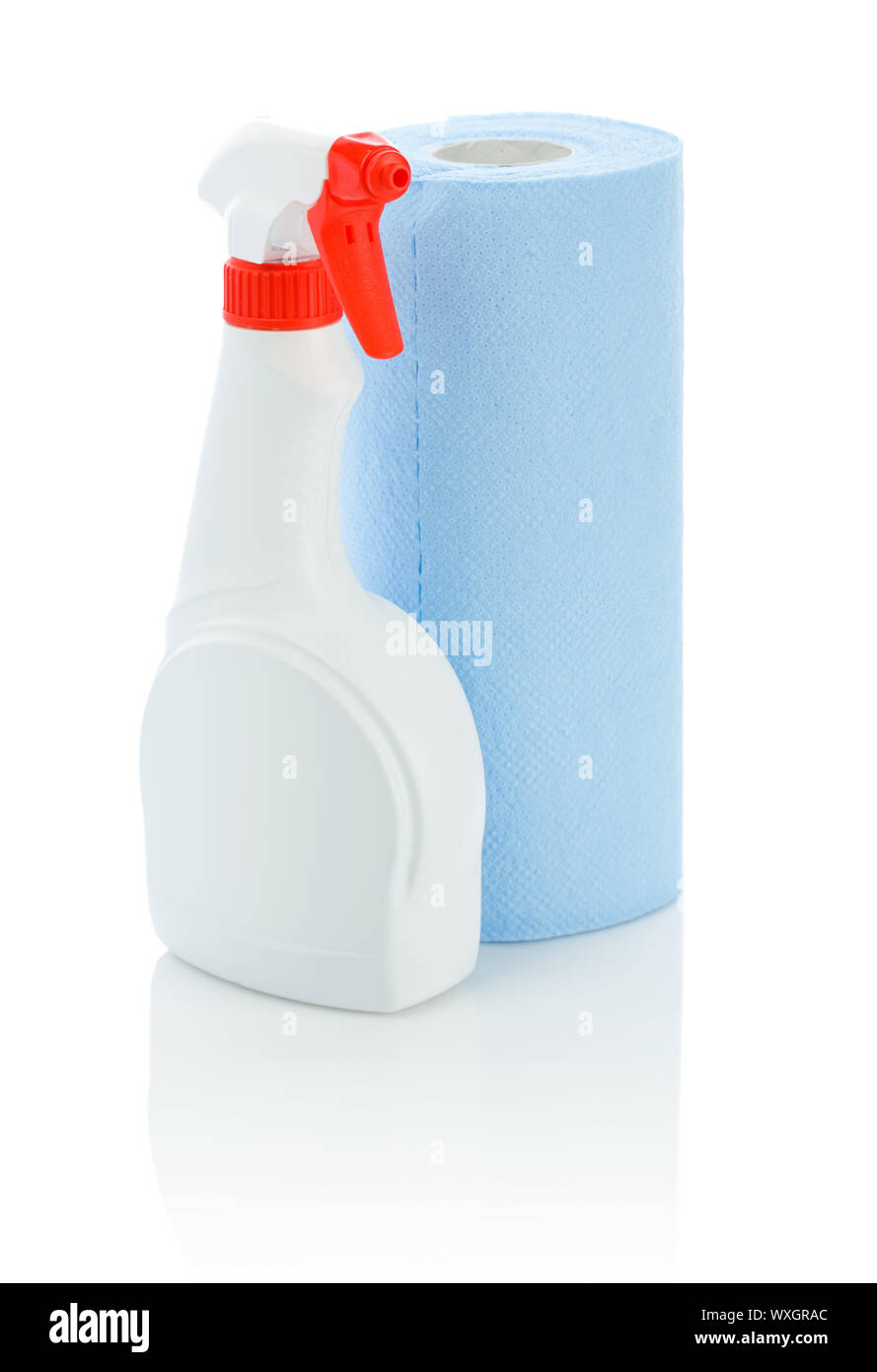 white spray bottle and towel Stock Photo - Alamy