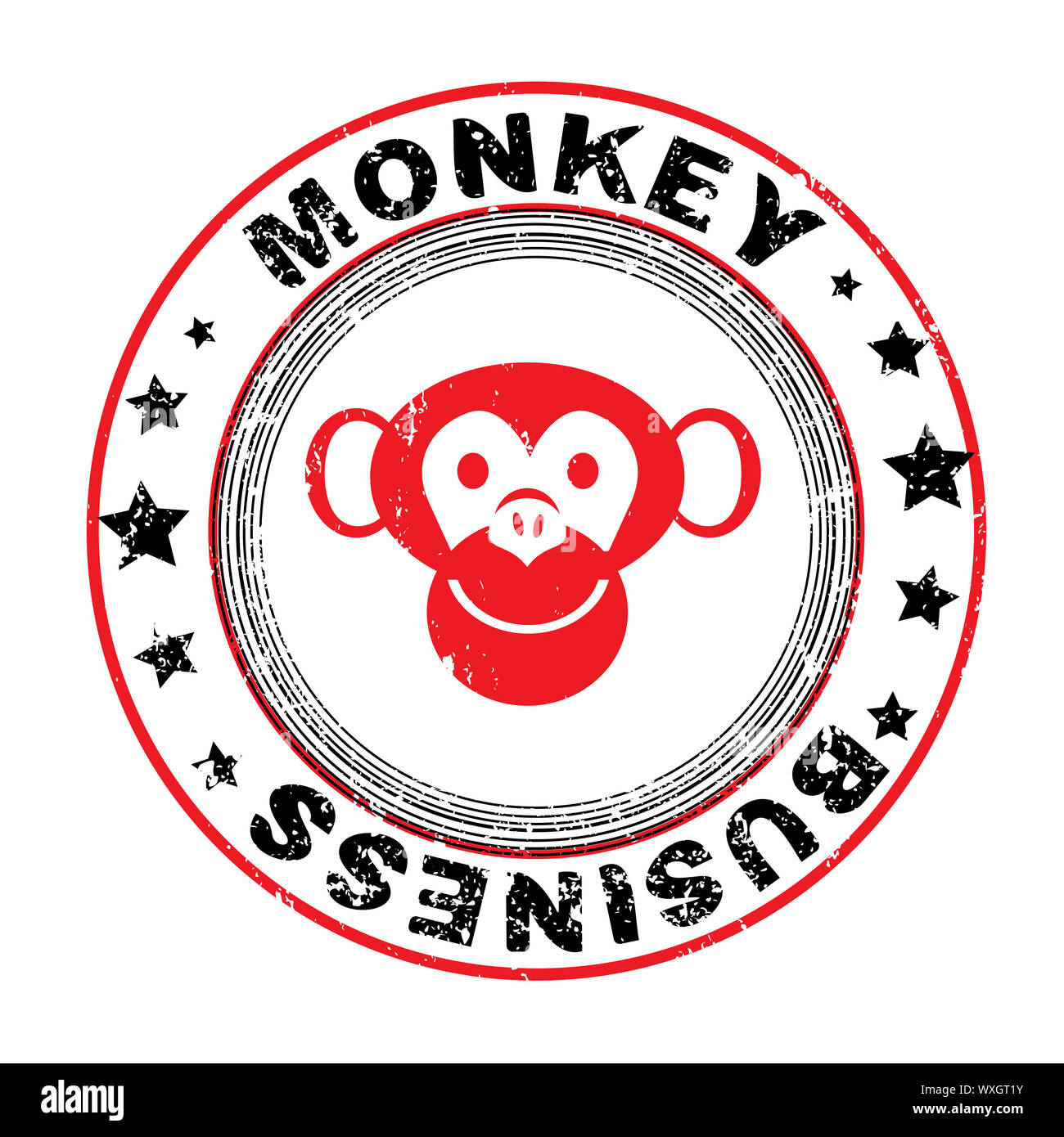 monkey business retro grungy stamp isolated on white Stock Photo - Alamy