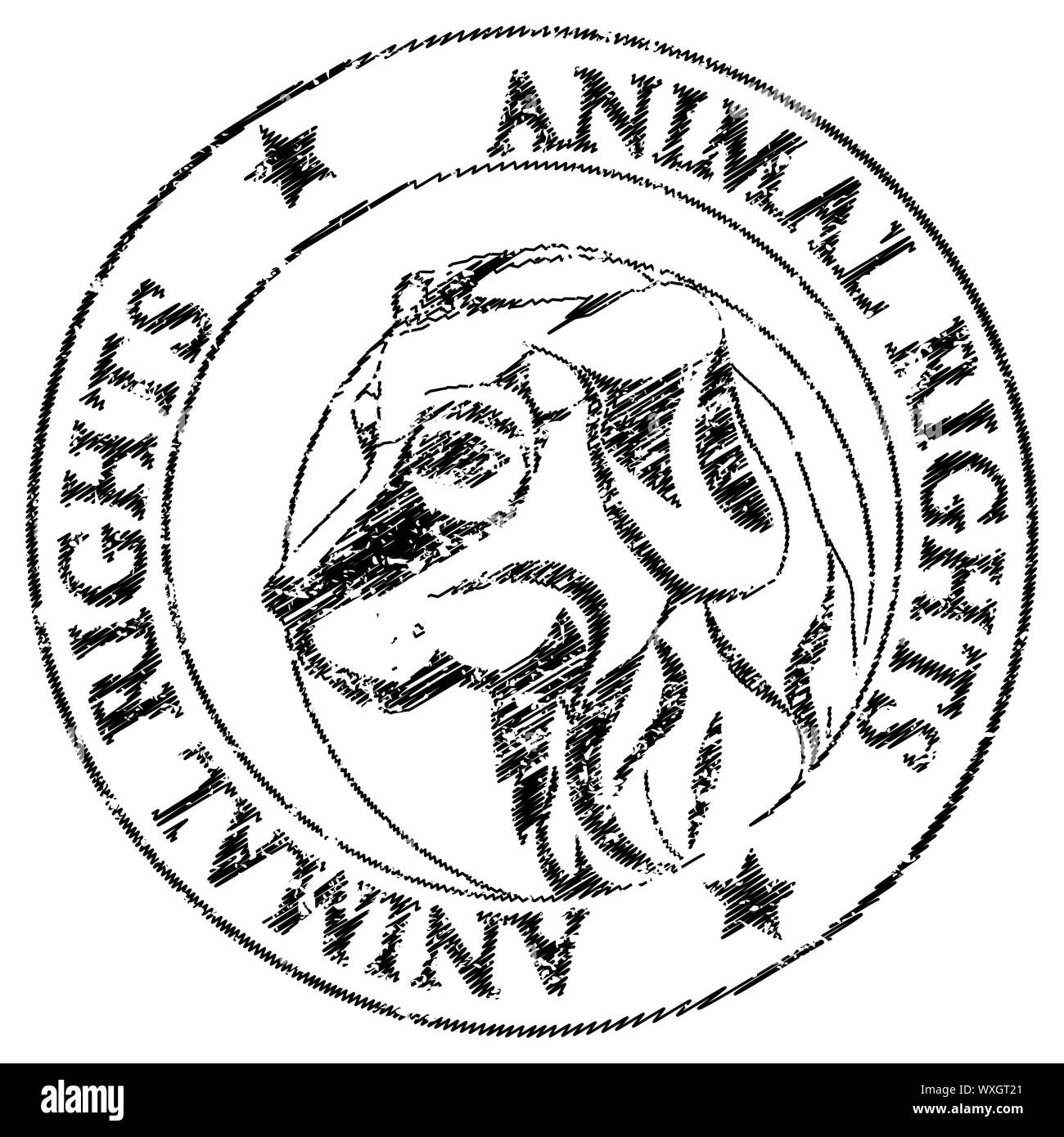 Animal rights stamp with the illustration of a dog head isolated on ...