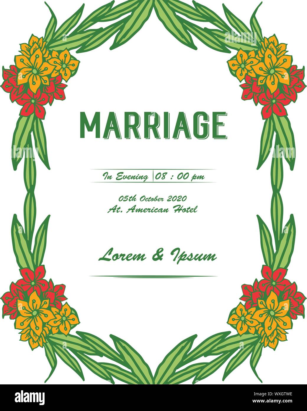 Ornate of various card marriage background with vintage green leafy ...