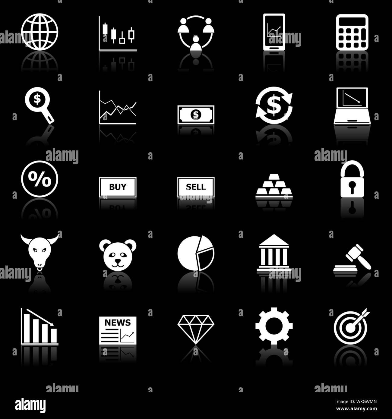 Forex icons with reflect on black background, stock vector Stock Vector ...