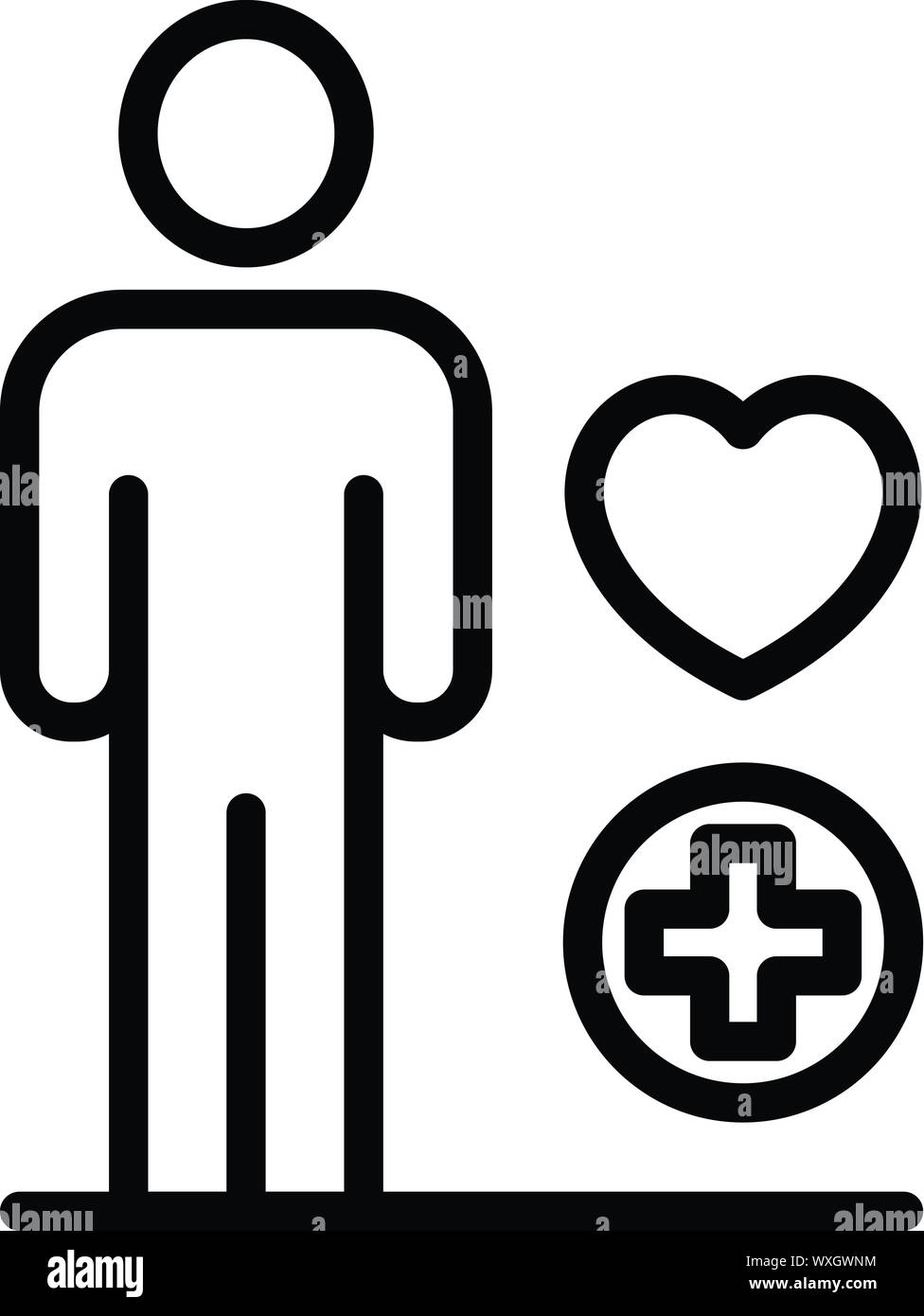 Person heart and cross icon. Outline person heart and cross vector icon ...