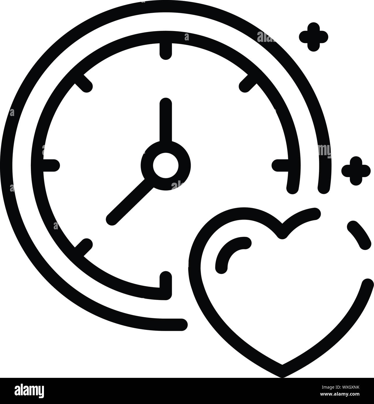 Clock and heart icon. Outline clock and heart vector icon for web ...