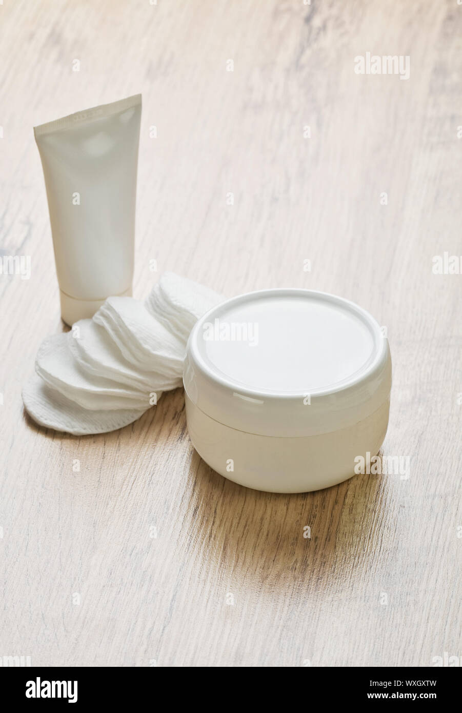 tube jar and cotton pads Stock Photo - Alamy