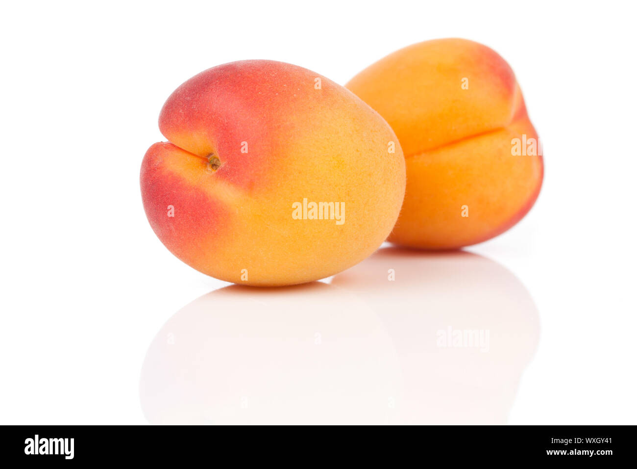 Two apricots isolated on white Stock Photo - Alamy