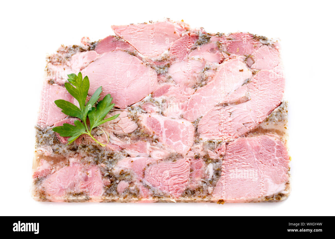 Head cheese in front of white background Stock Photo - Alamy