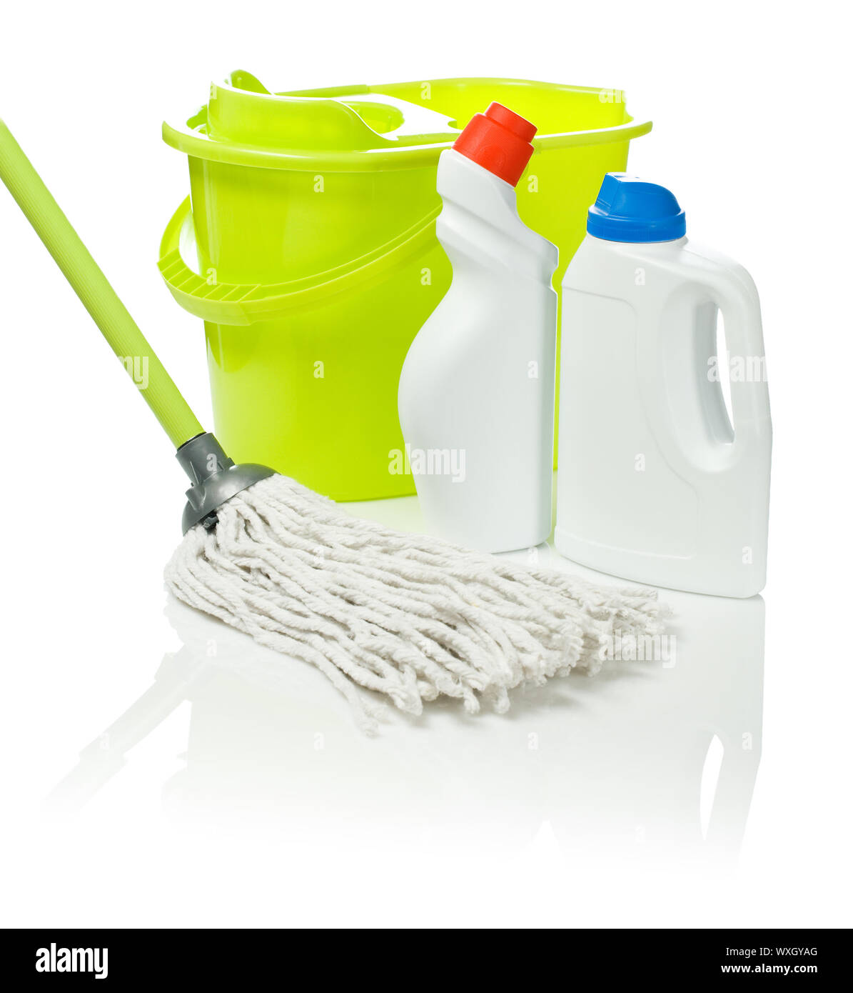 bucket and mop with cleaners Stock Photo - Alamy