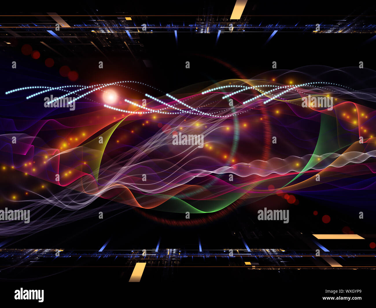 Backdrop composed of technological elements and directional abstract ...
