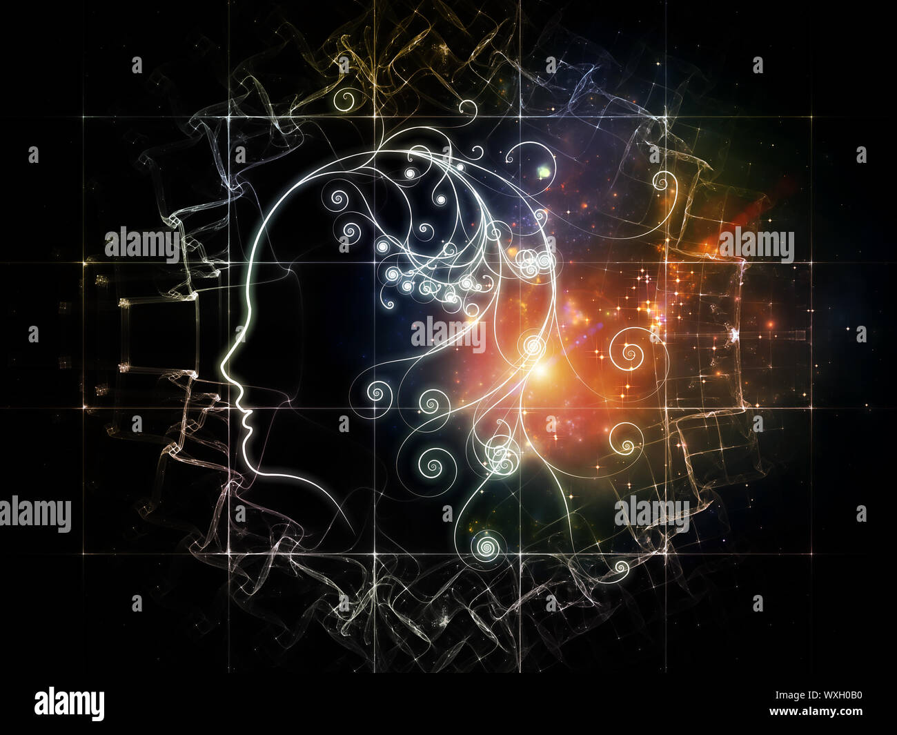 Design composed of female line profile with decorative elements as a ...