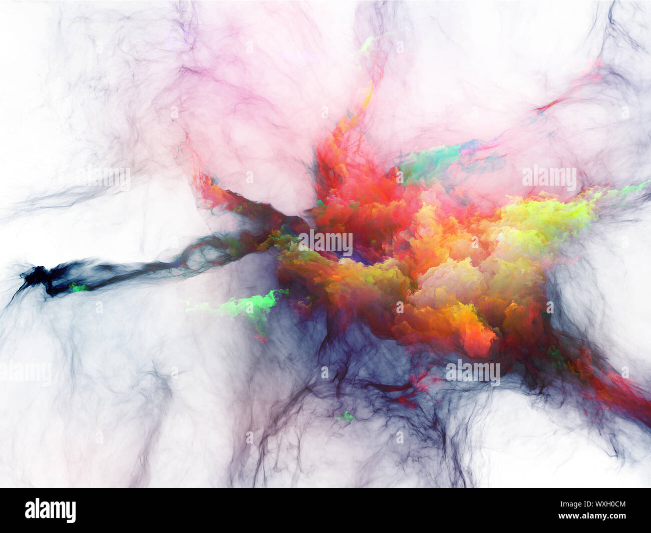 Composition of bursting strands of fractal smoke and paint with ...