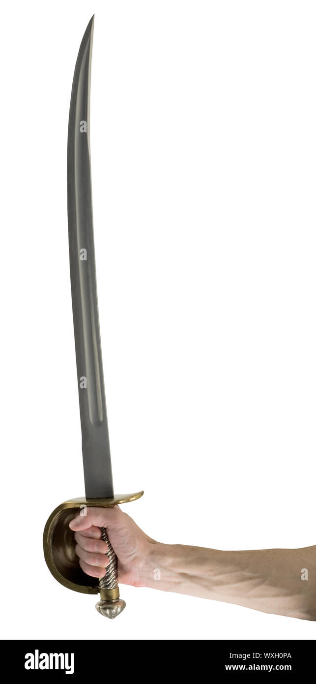 Ancient saber on male hand on the white background Stock Photo - Alamy