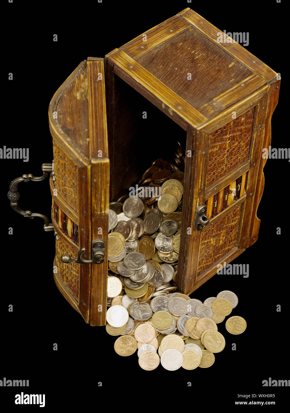 Ancient chest with Russian coins on black Stock Photo - Alamy