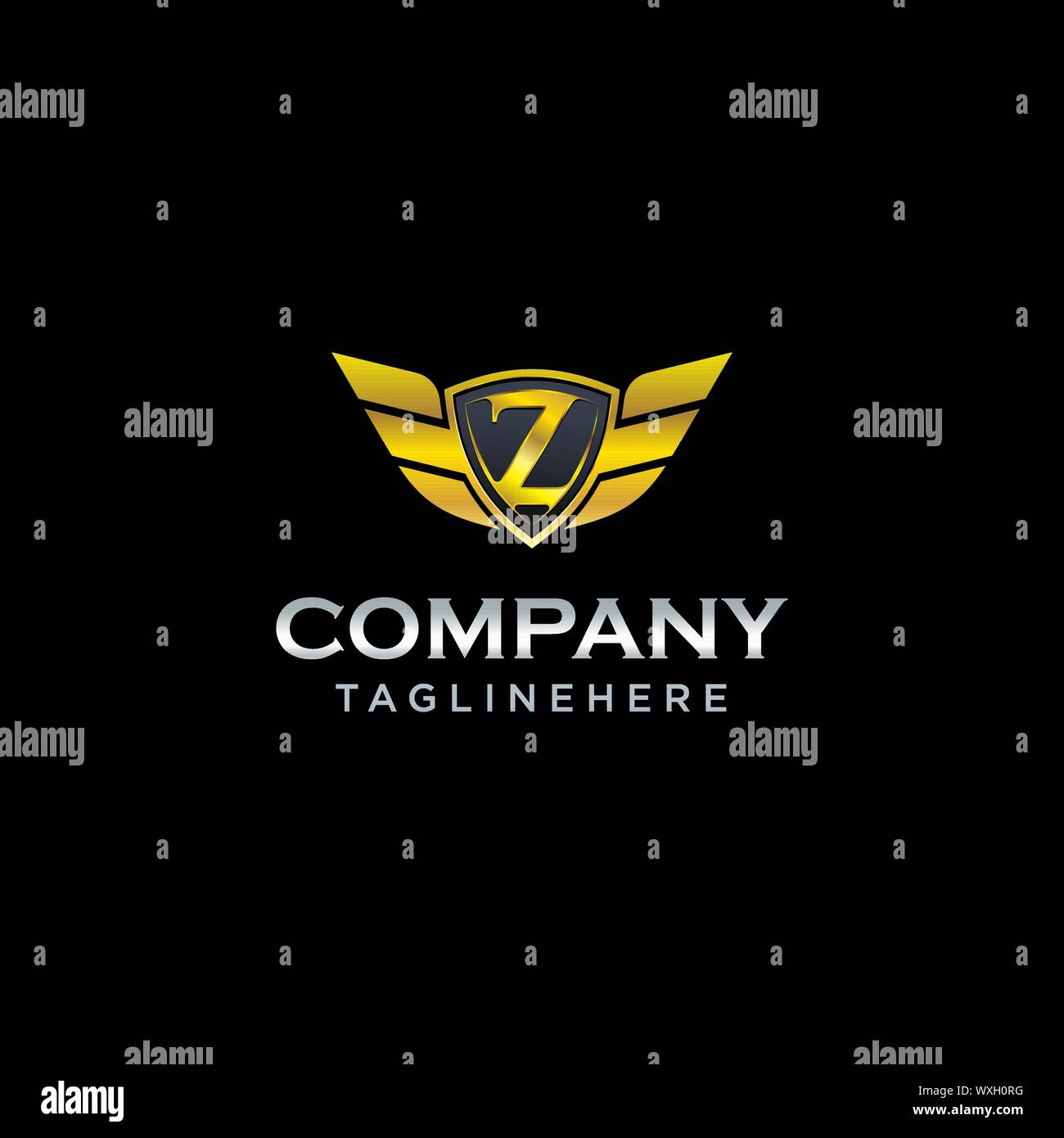 letter Z shield with wings gold color logo design concept template ...