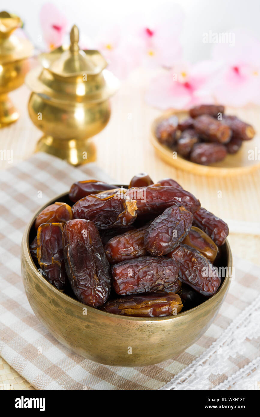 Dried date palm fruits or kurma, ramadan food which eaten in fasting ...