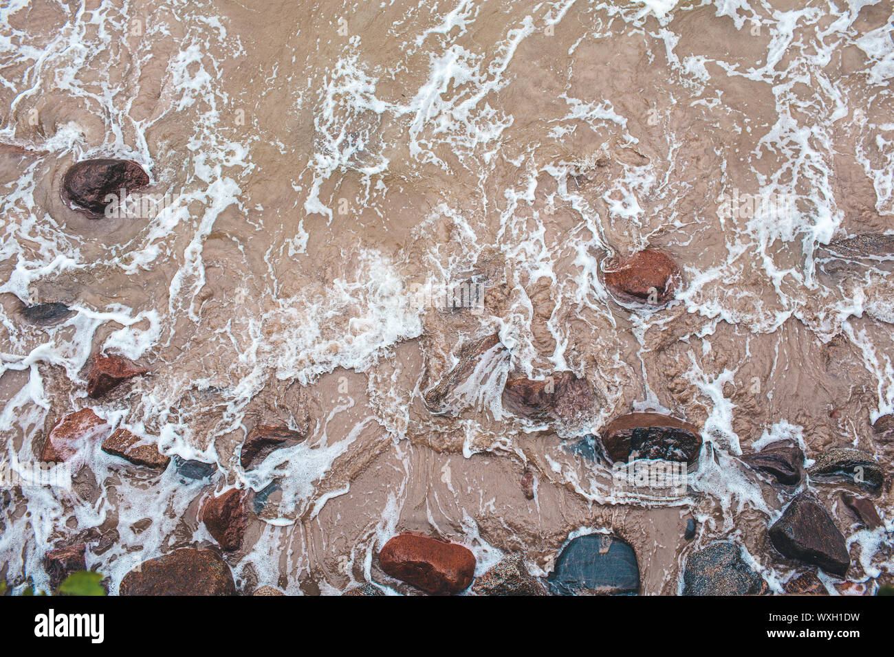 Aerial view of crashing waves on stones View from above, beautiful ...