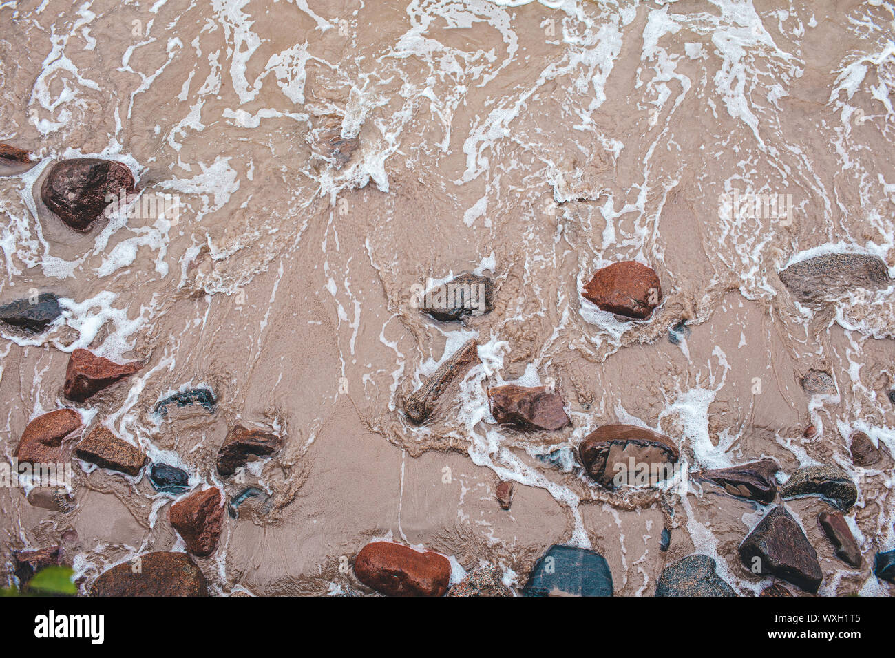 Aerial view of crashing waves on stones View from above, beautiful ...
