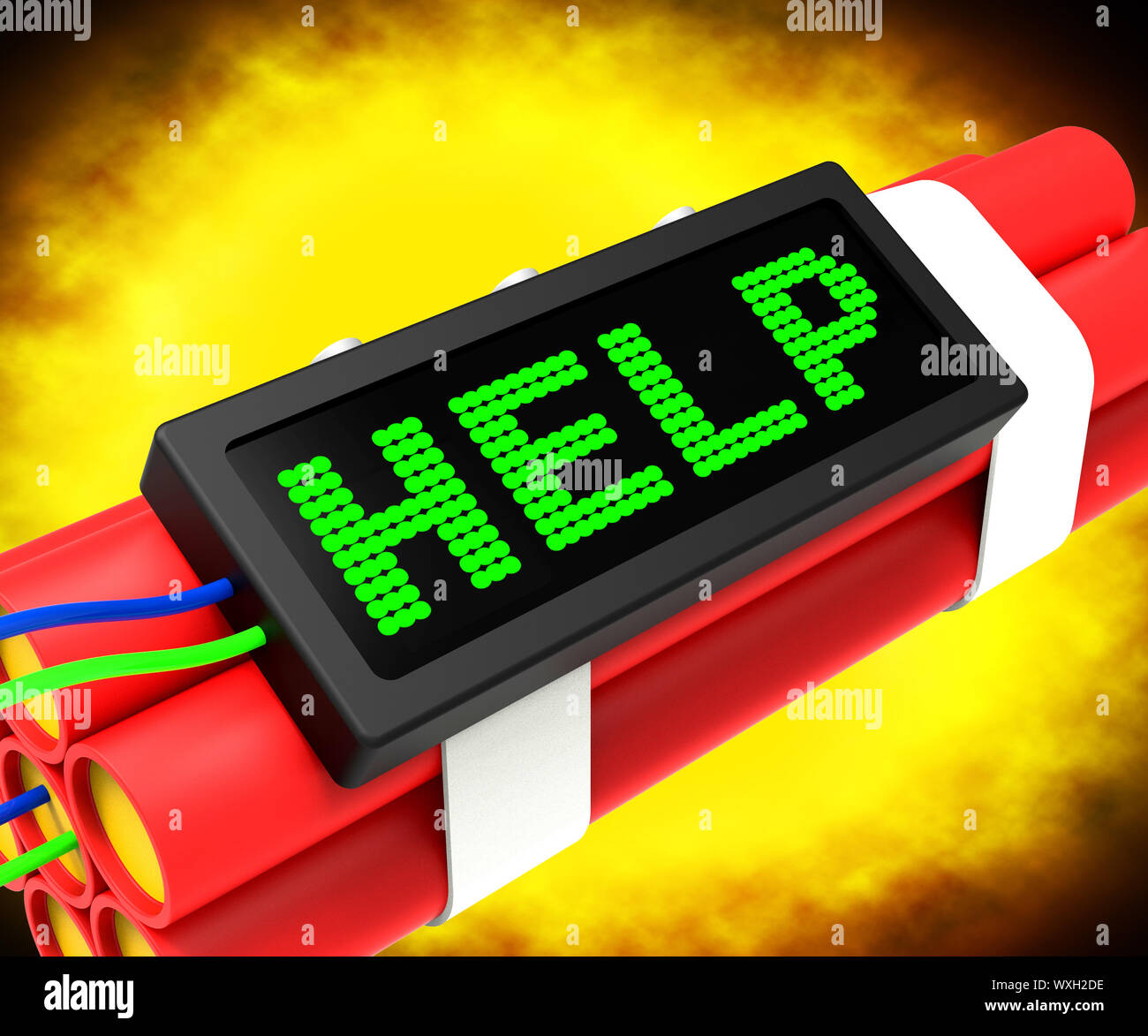 Help Word And Explosion Showing Danger And Assistance Stock Photo - Alamy