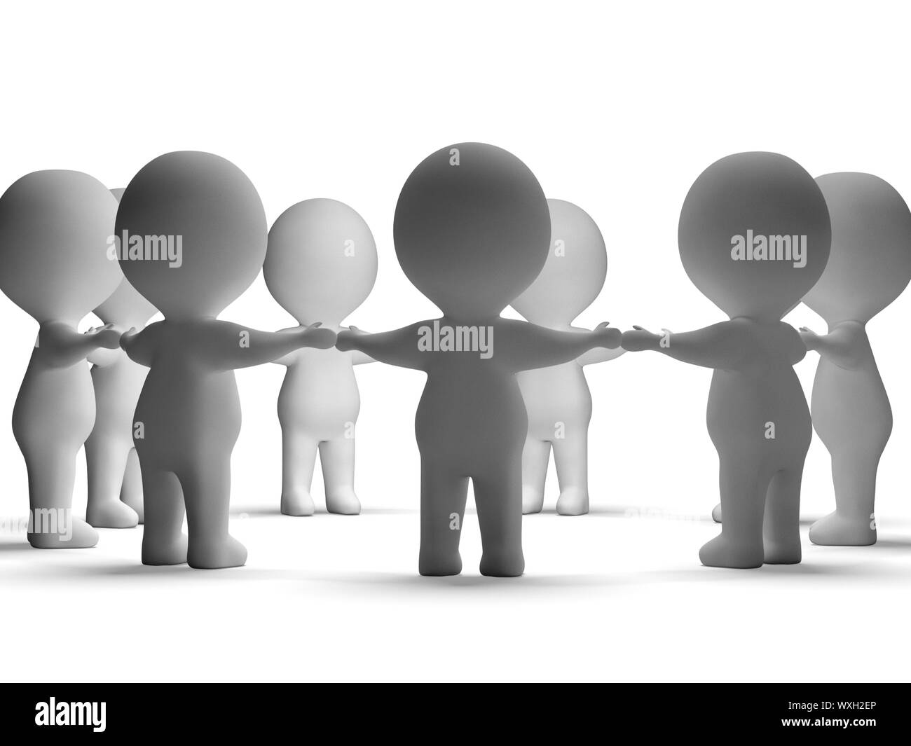 Gathering Of 3d Characters Shows Community Or Together Stock Photo - Alamy