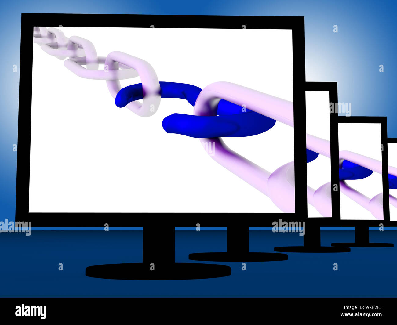 Opened Chain On Monitors Showing Fragile Link Or Insecure Stock Photo ...