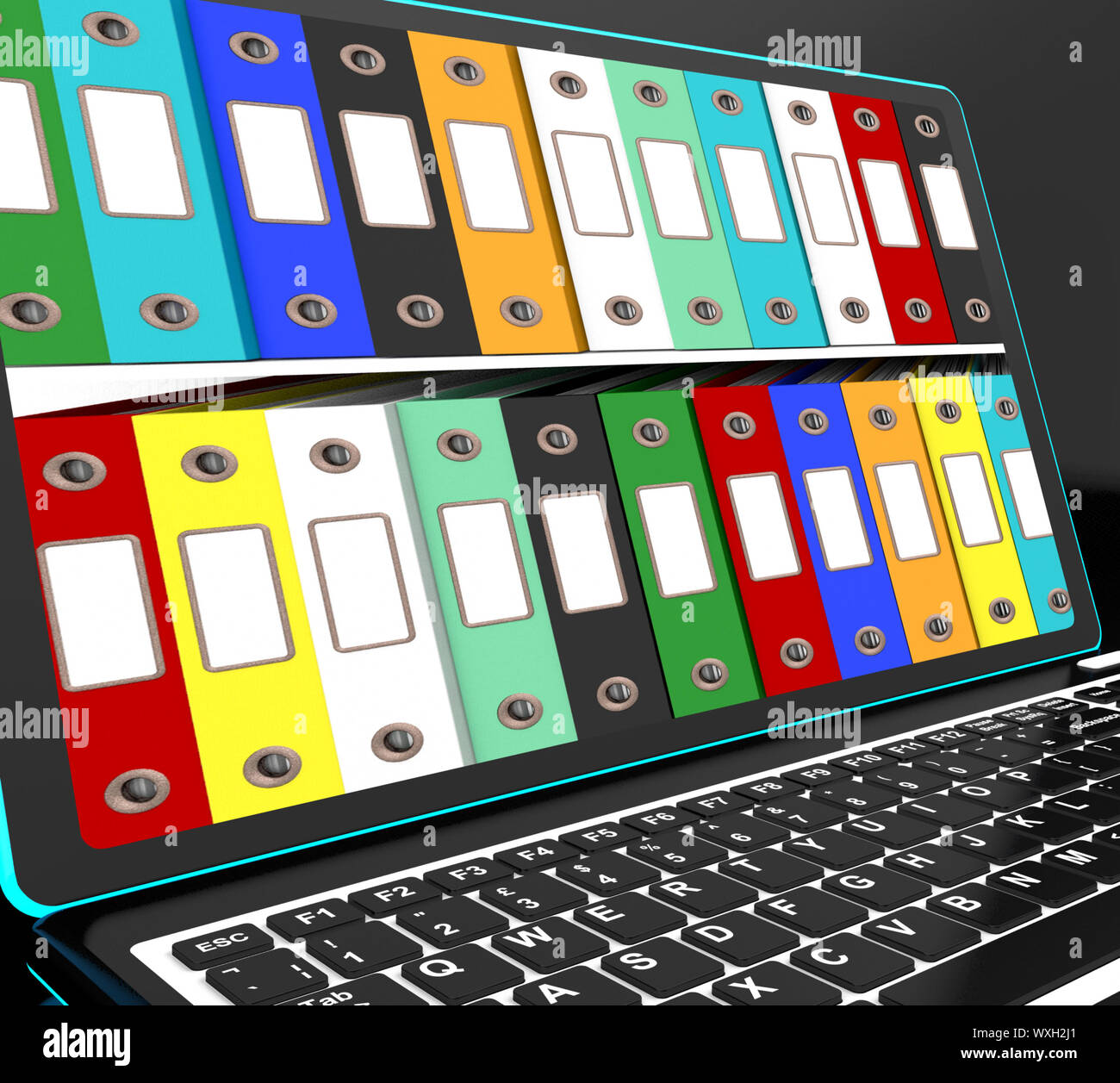 Files Shelves On Laptop Shows Administration And Organize Stock Photo ...
