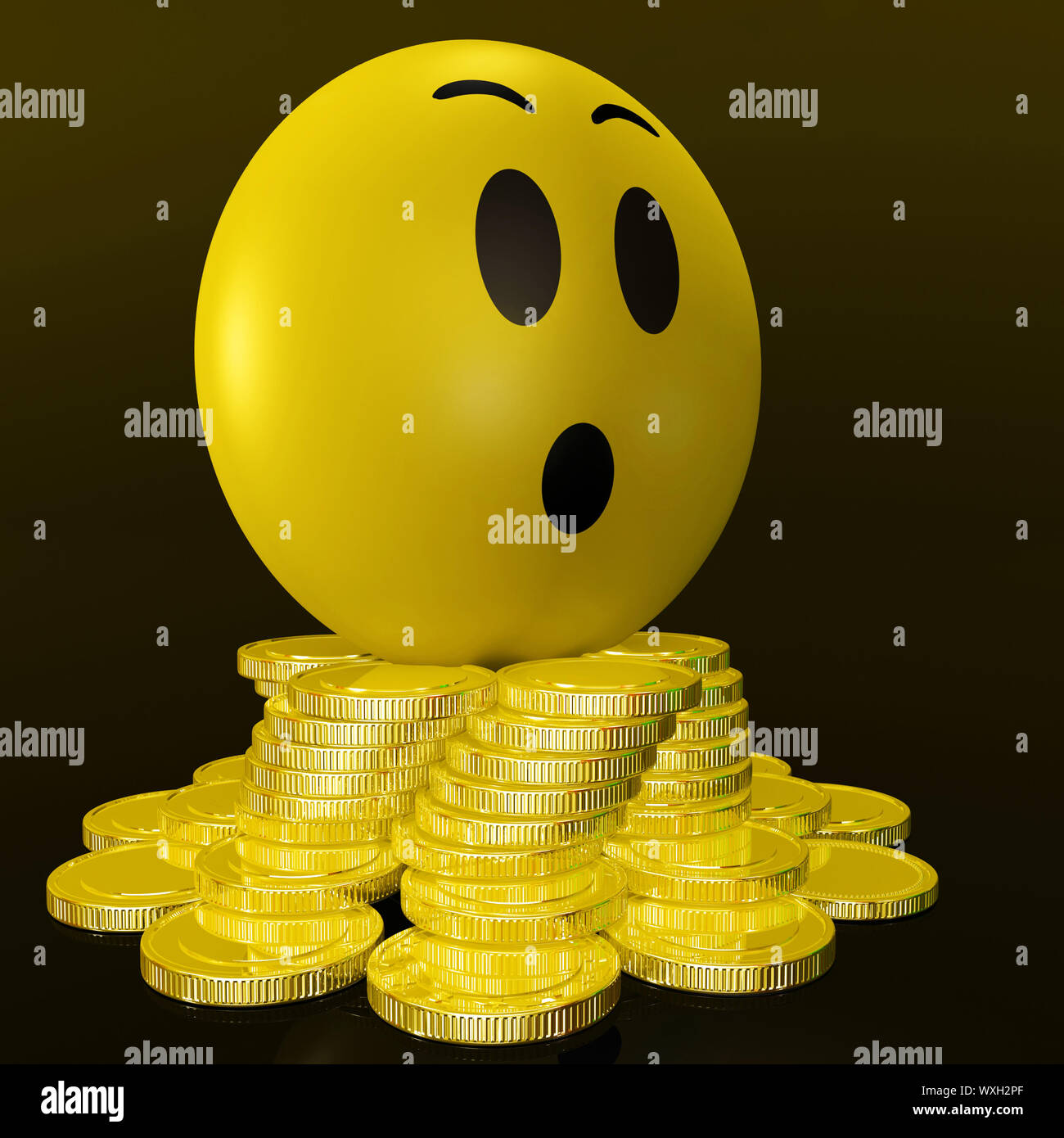 Surprised Smiley With Coins Shows Unexpected Earnings And income Stock ...
