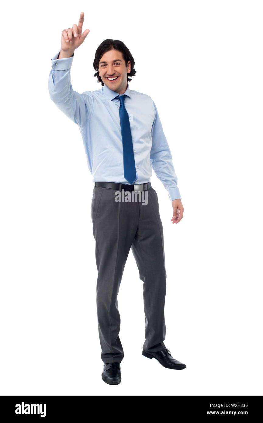 Young man raising finger Cut Out Stock Images & Pictures - Alamy