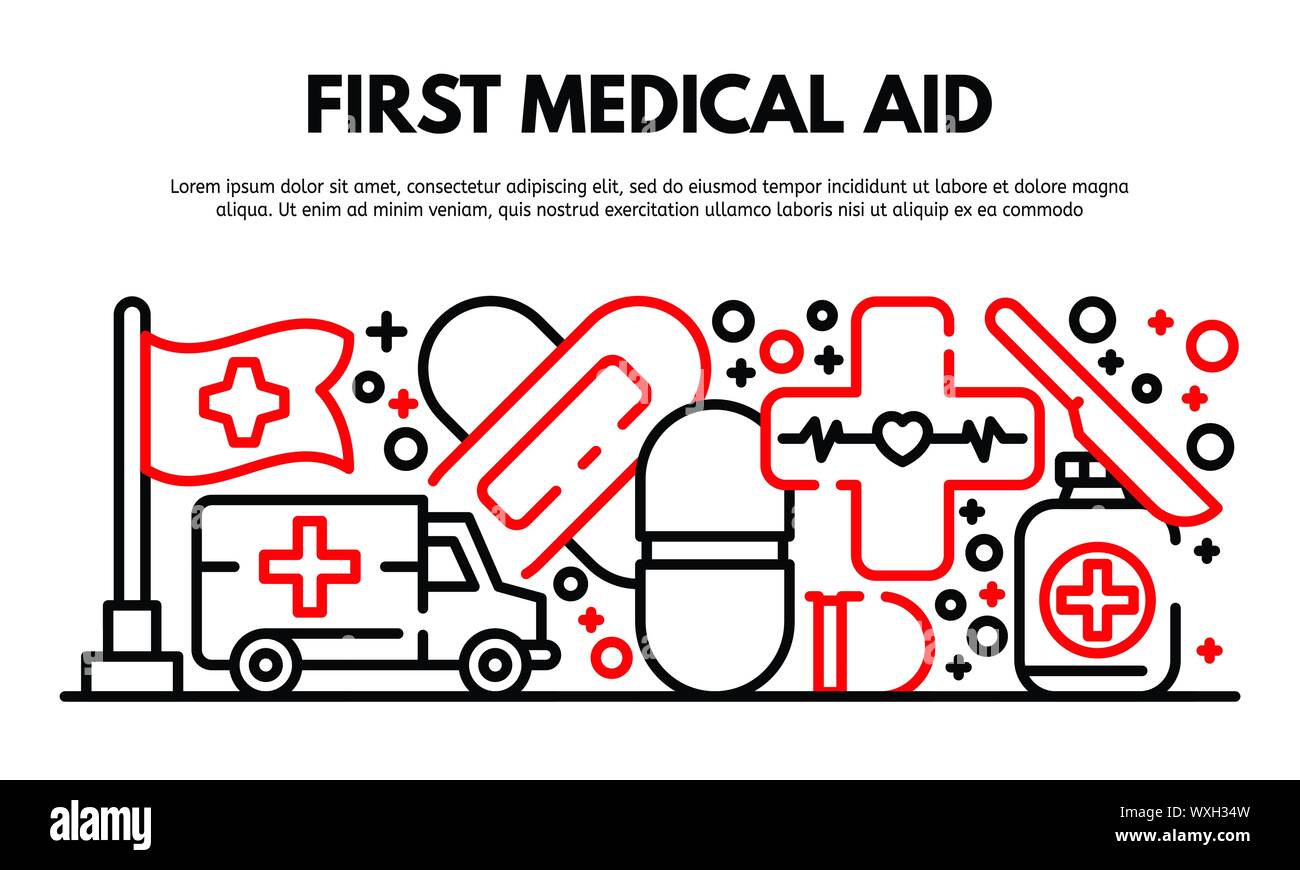 First medical aid banner. Outline illustration of first medical aid ...