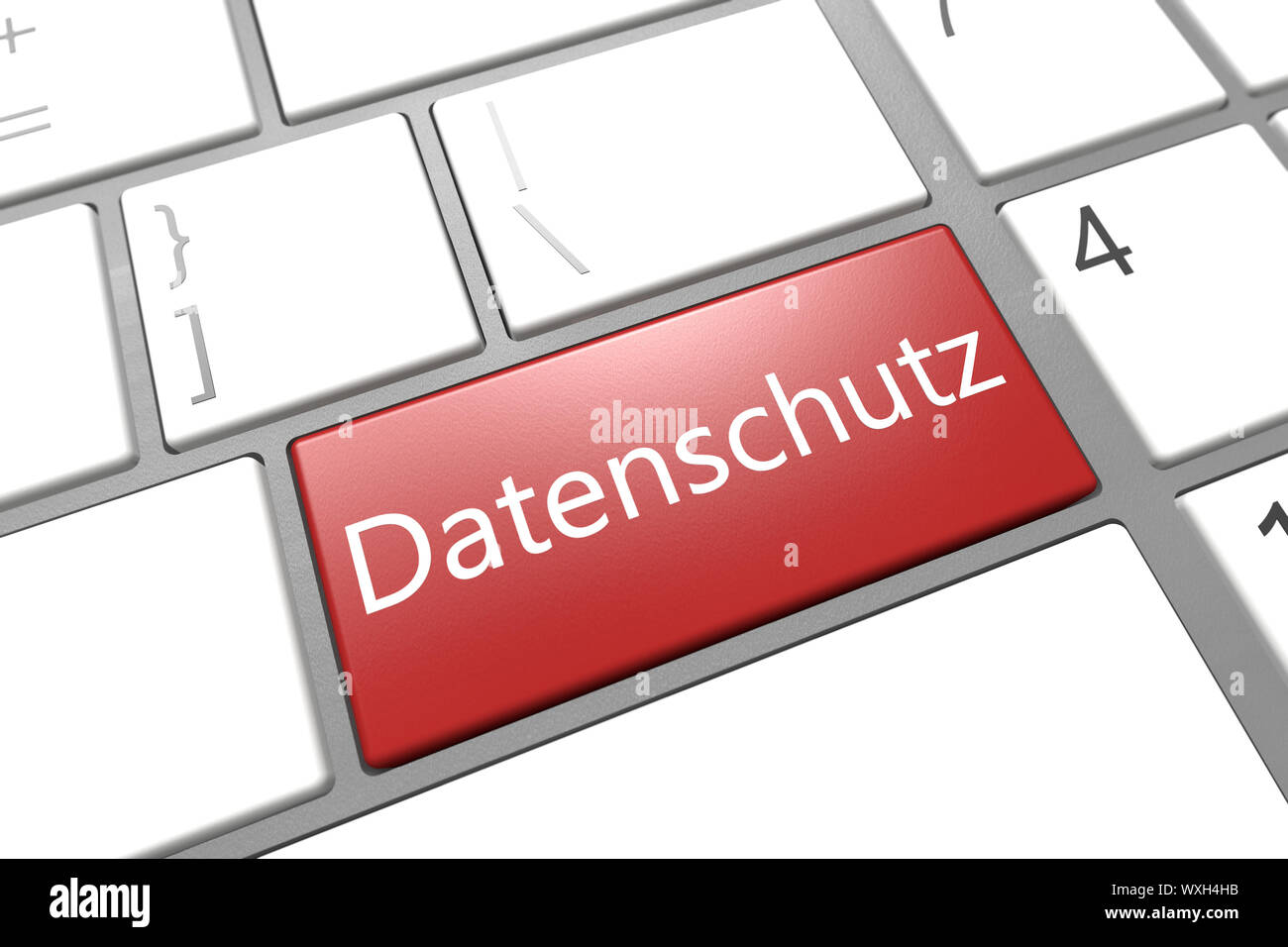 Security Concept: modern keyboard with a red Datenschutz key - the german word for data ...