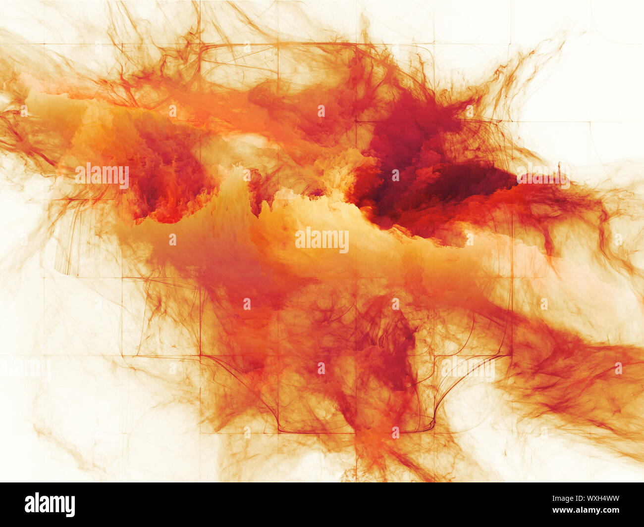 Graphic composition of bursting strands of fractal smoke and paint to ...
