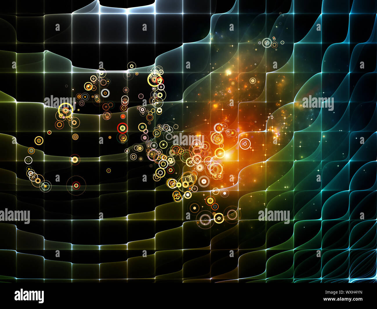 Abstract design made of fractal grids and light particles on the ...