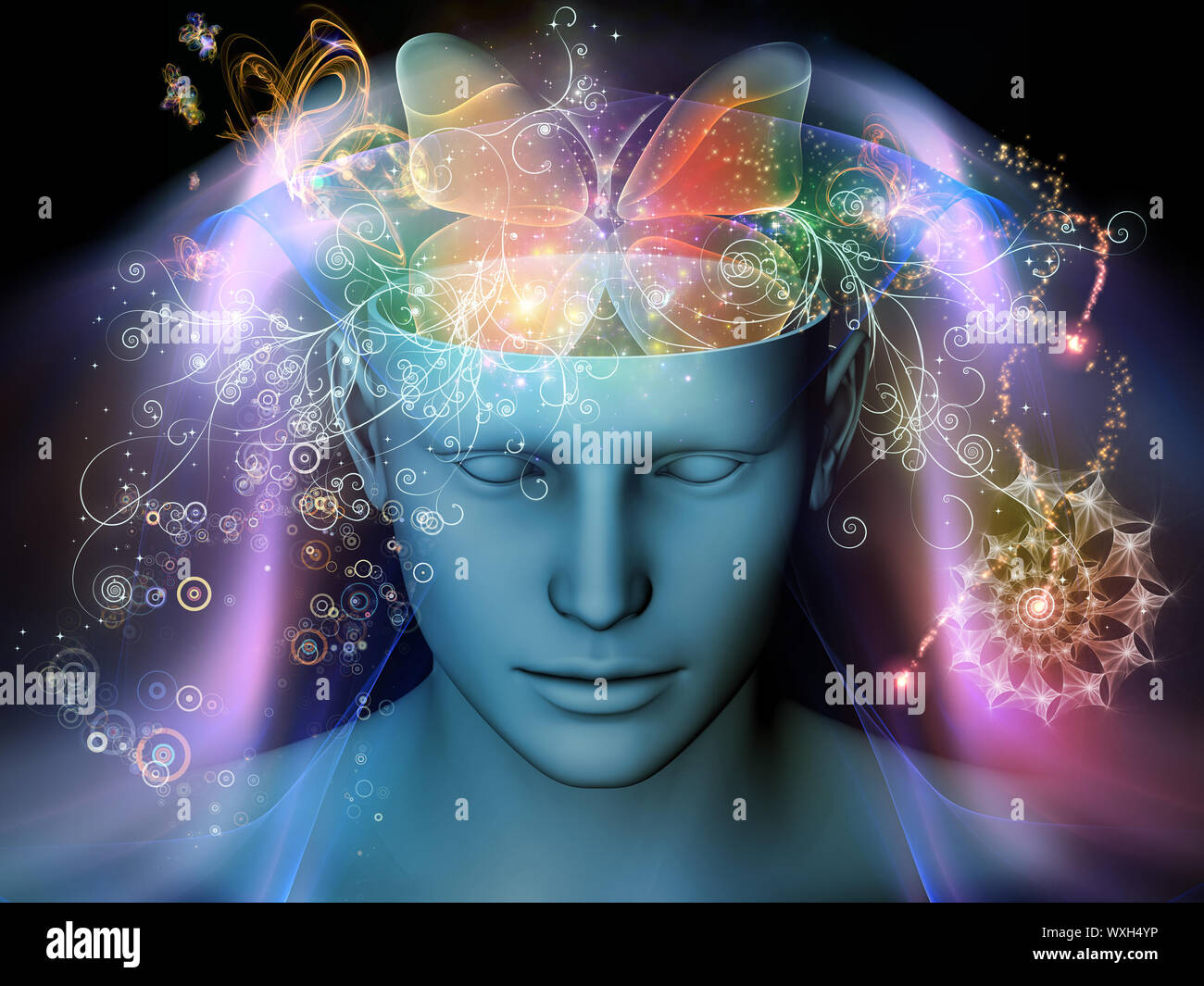 Design composed of cutout of male head and symbolic elements as a ...