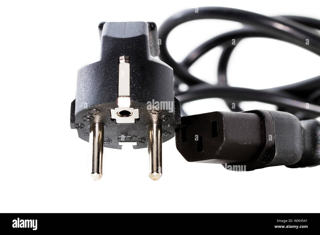 one black power cable isolated on white background Stock Photo - Alamy