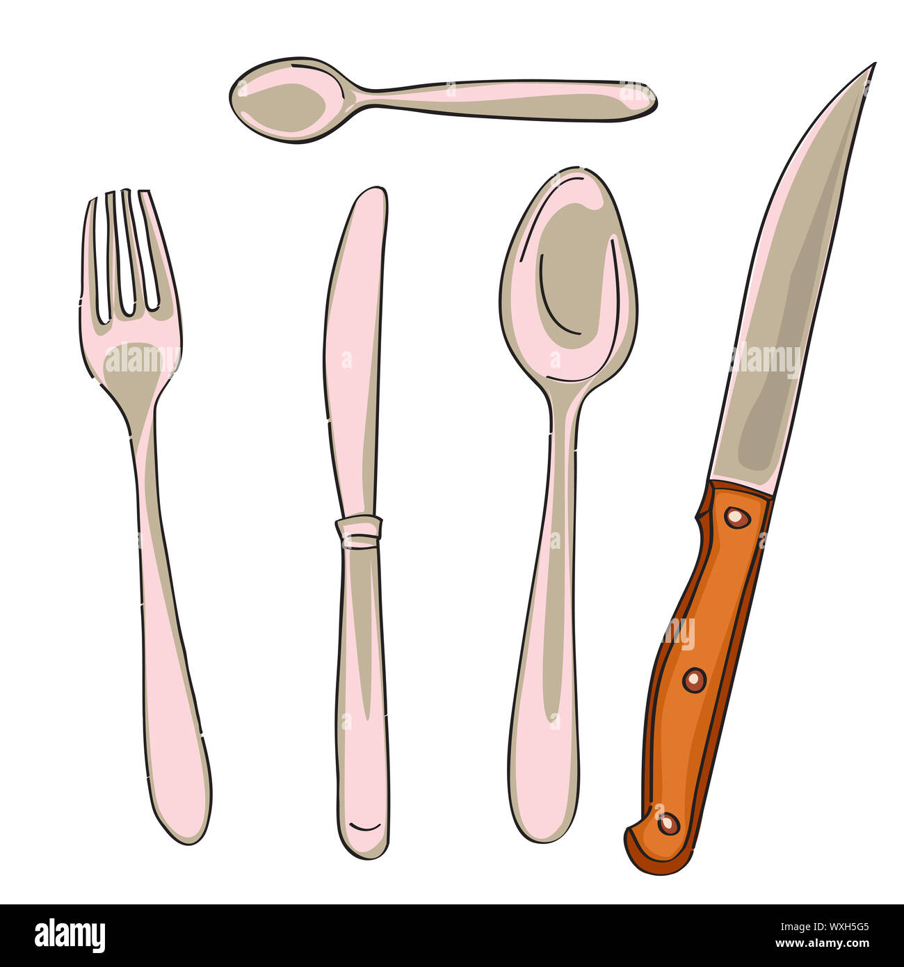Hand drawn illustration of a cutlery series isolated on white Stock ...