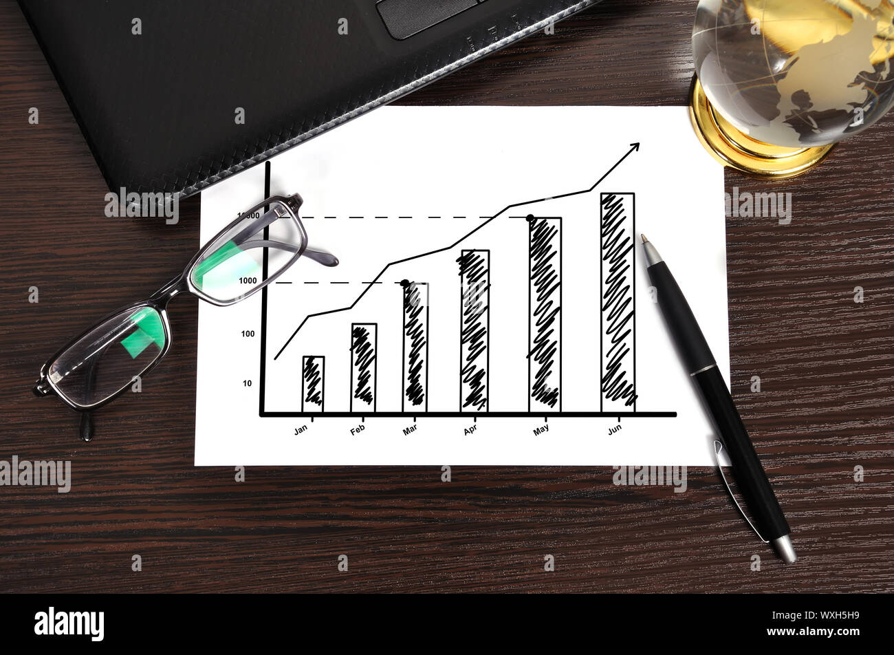 workplace with growth chart on paper Stock Photo - Alamy