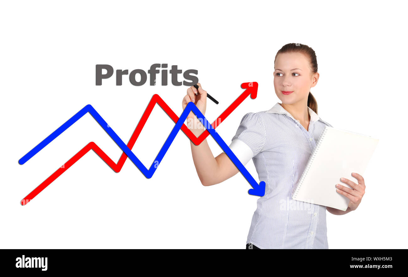 Businesswoman drawing graph showing profit growth Stock Photo - Alamy