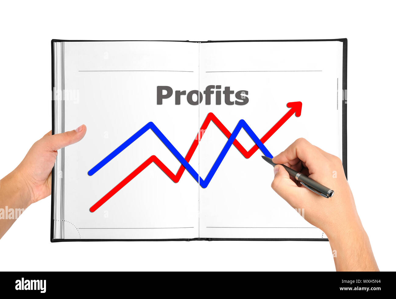 hand drawing graph of growth in book Stock Photo - Alamy