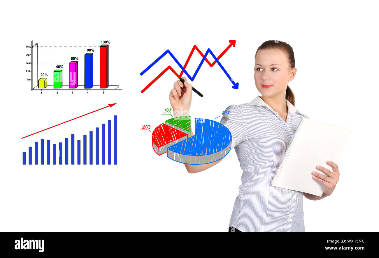 girl drawing a graph on a glass window in an office Stock Photo - Alamy