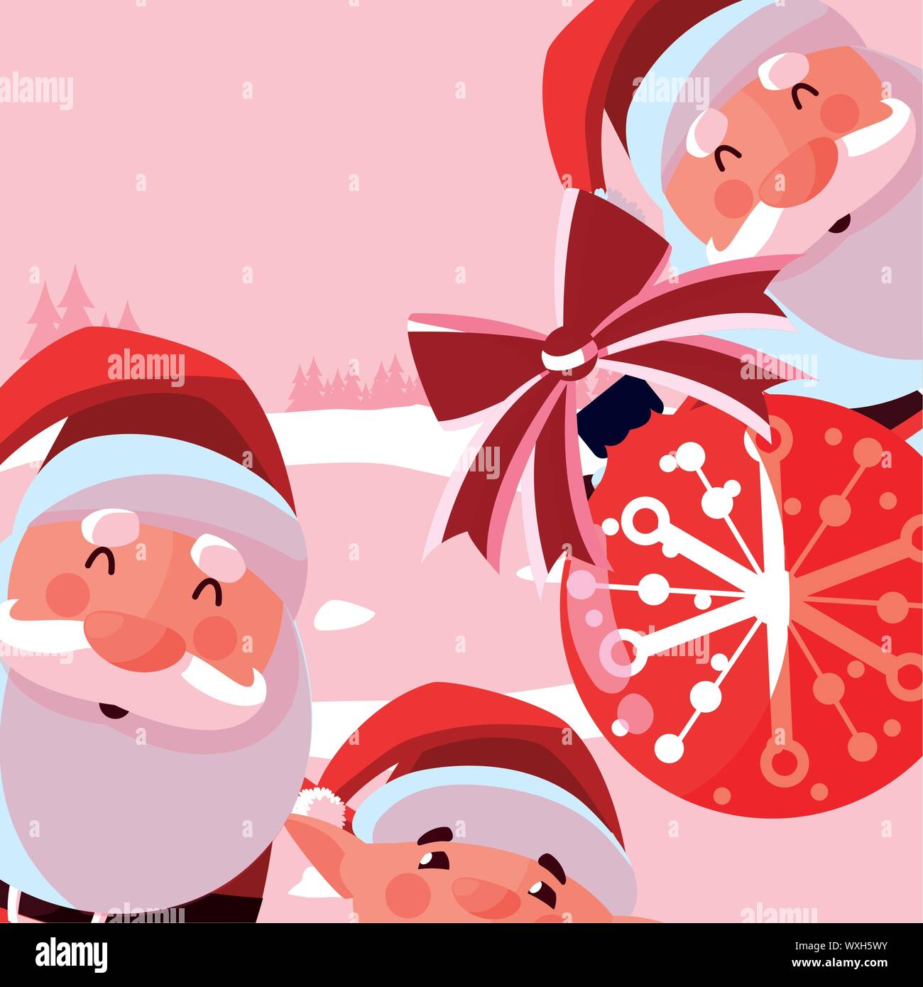 Santa claus with christmas ball over pink background, vector ...
