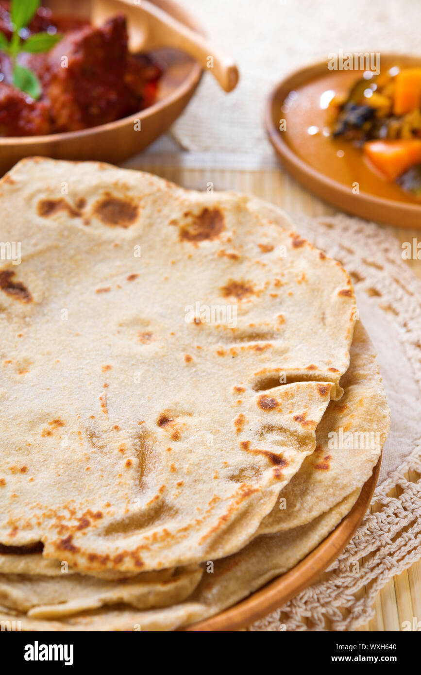 Chapati or Flat bread, Indian food, made from wheat flour dough ...