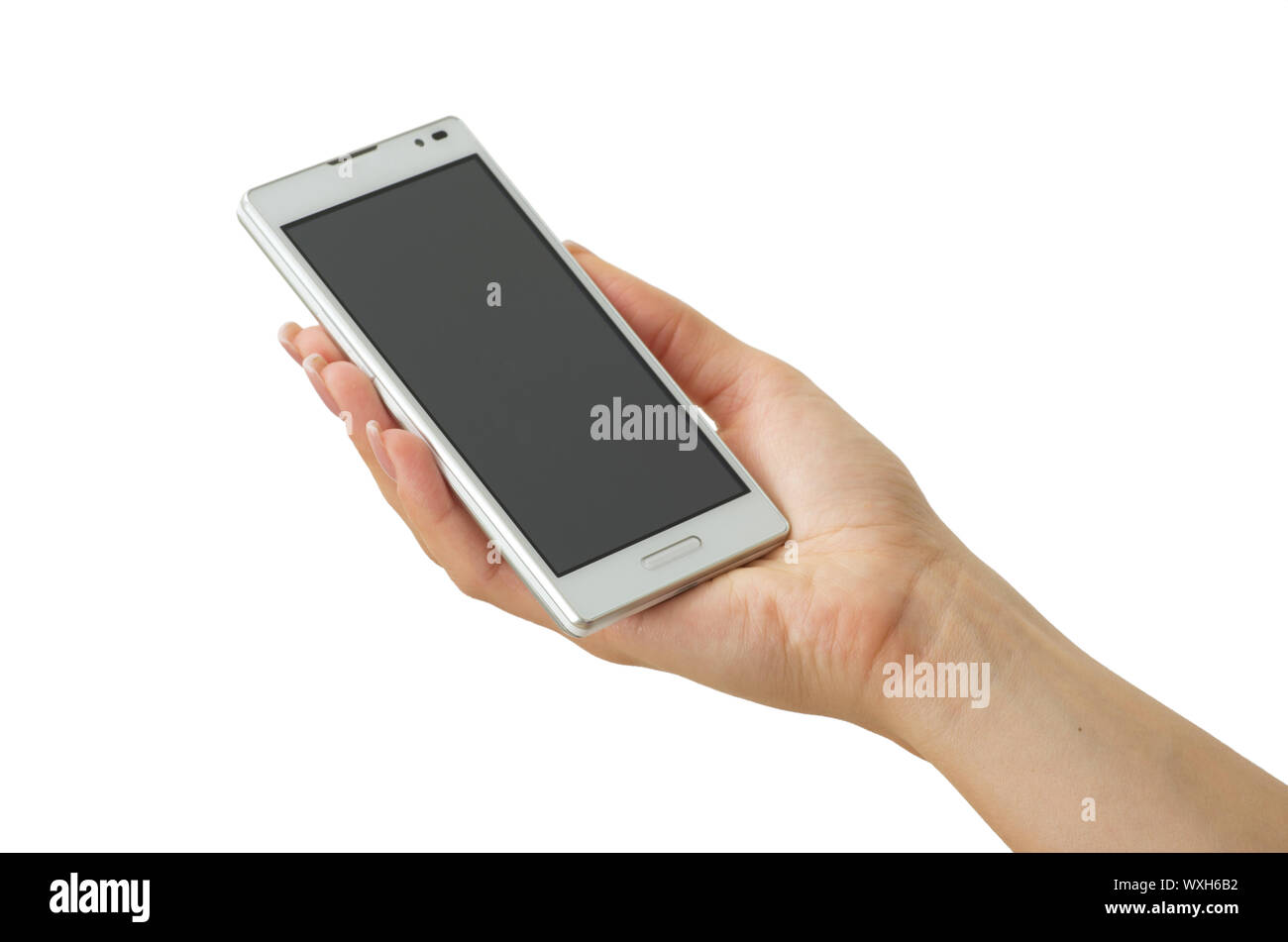 Hand holding mobile smart phone with blank screen Stock Photo - Alamy