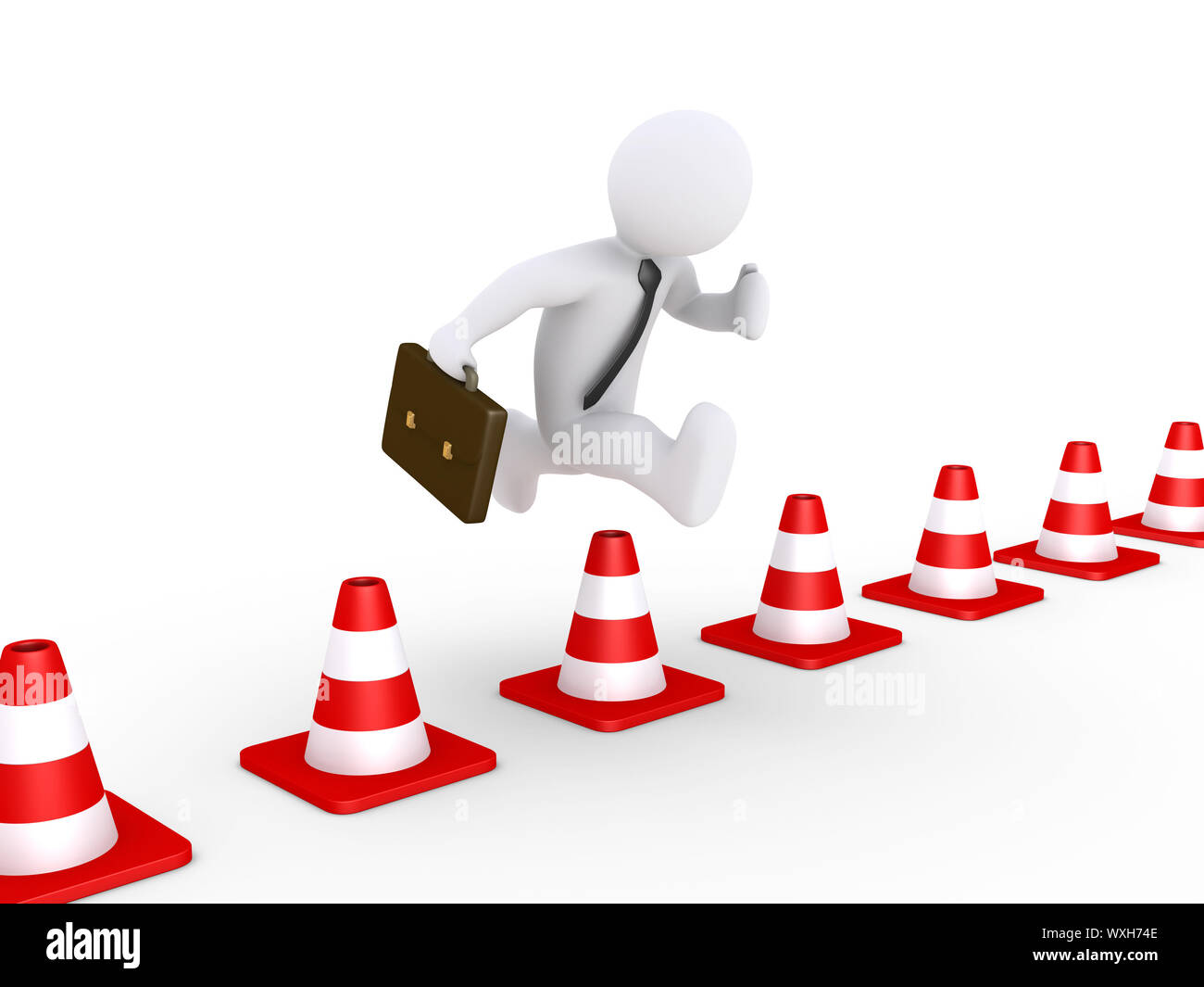 3d businessman is jumping over traffic cones Stock Photo - Alamy