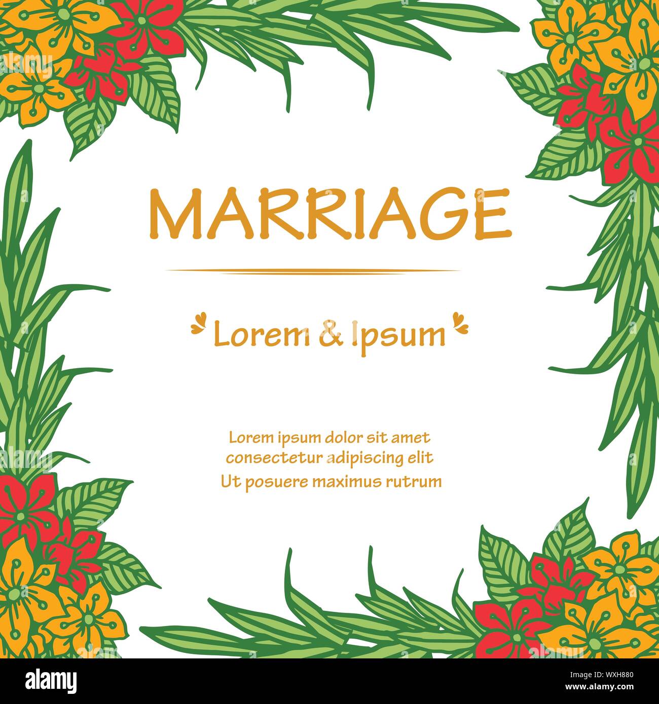 Modern design colorful flower frame, template for card of marriage ...